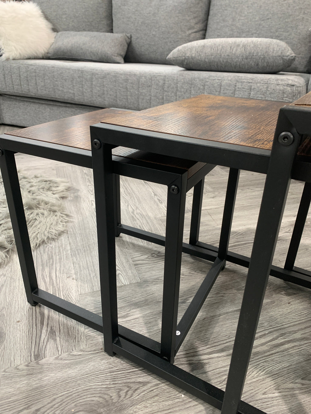 Industrial Style Set of 3 Square Nesting Side Tables